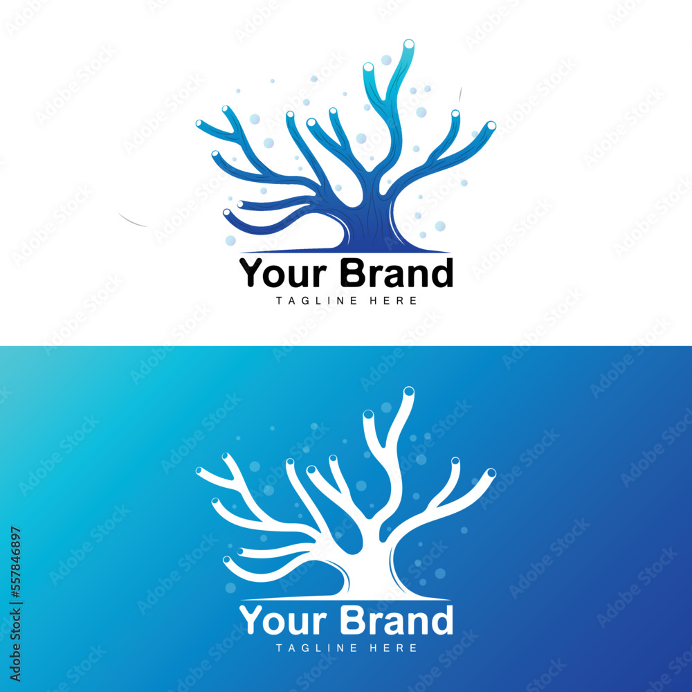 Coral Logo, Sea Plants Place Marine Animals, Ocean Vector, Seaweed ...
