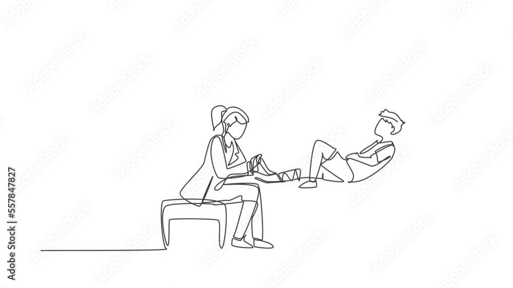 Self drawing animation of single line draw doctor bandage broken leg to ...