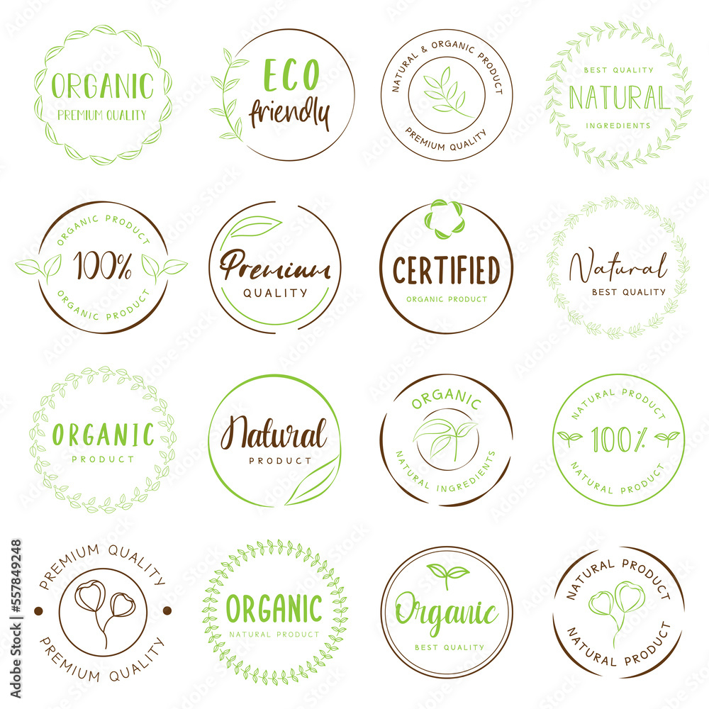 Organic food, natural product icons and elements collection for food ...