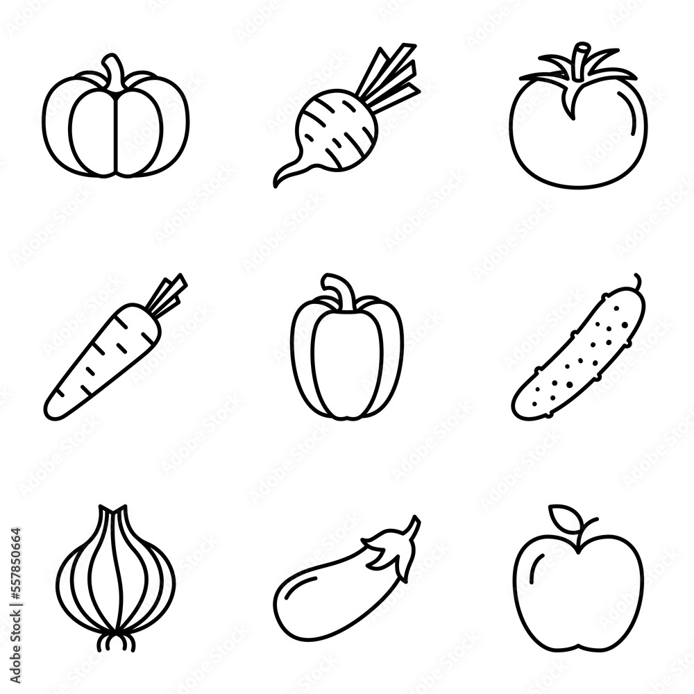 Set of veggies icon. Pictogram isolated on a white background. Stock ...