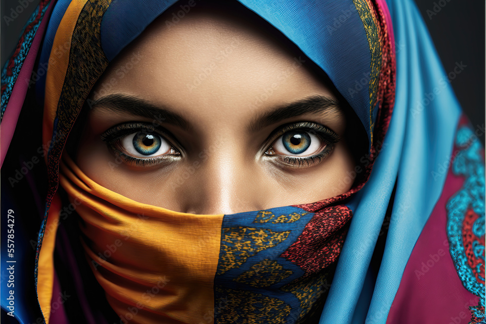 portrait of a beautiful arabic woman in a colorful veil, generative ai ...