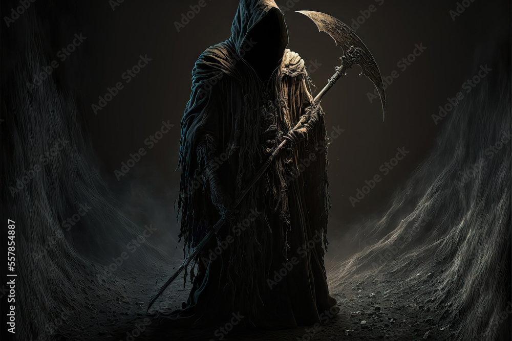 the grim reaper with a scythe, portrait of the death, generative ai ...