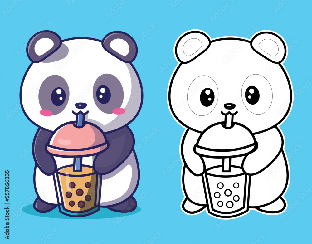 Cute Panda Drinking Boba Tea Milk Cartoon Vector Icon. Animal Drink ...