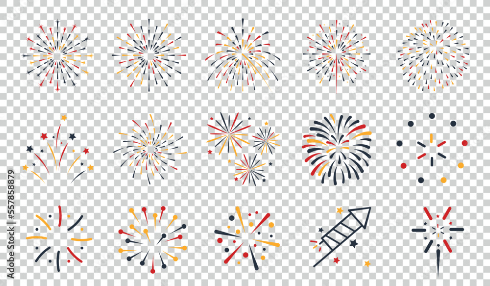 Different Flat Firework Icons Set - Colorful Vector Illustrations ...