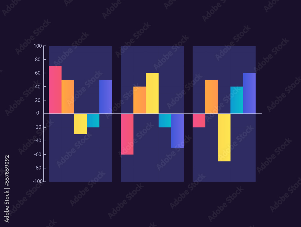 Both directions column infographic chart design template for dark theme ...