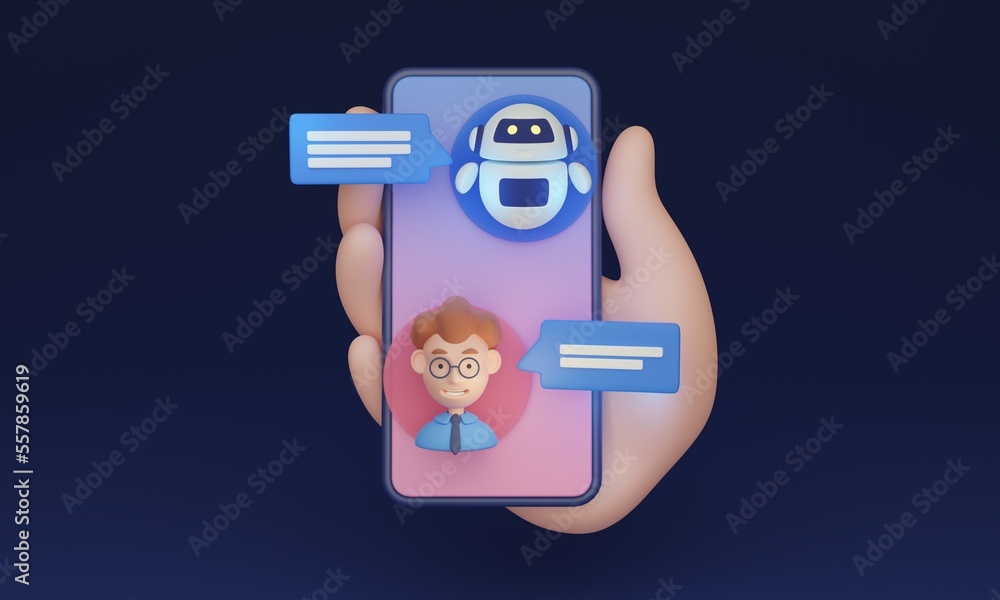 Chatbot and user interaction 3D illustration concept. Chat GPT app that ...