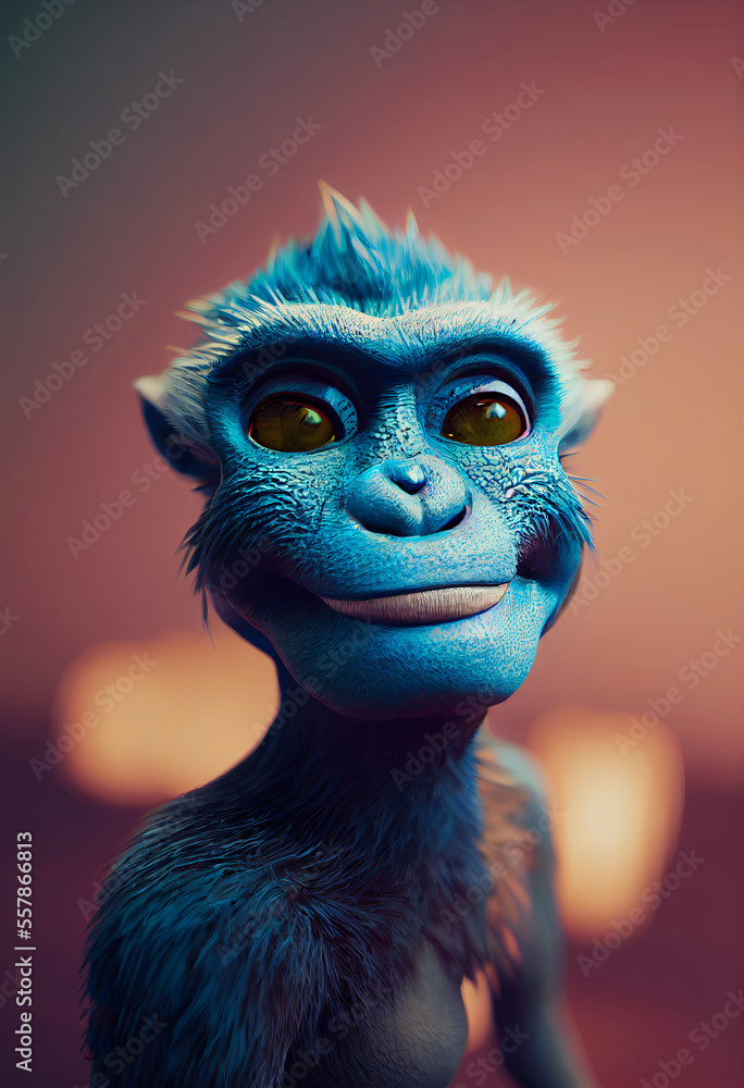 Blue smiling monkey, Concept art Stock Illustration | Adobe Stock