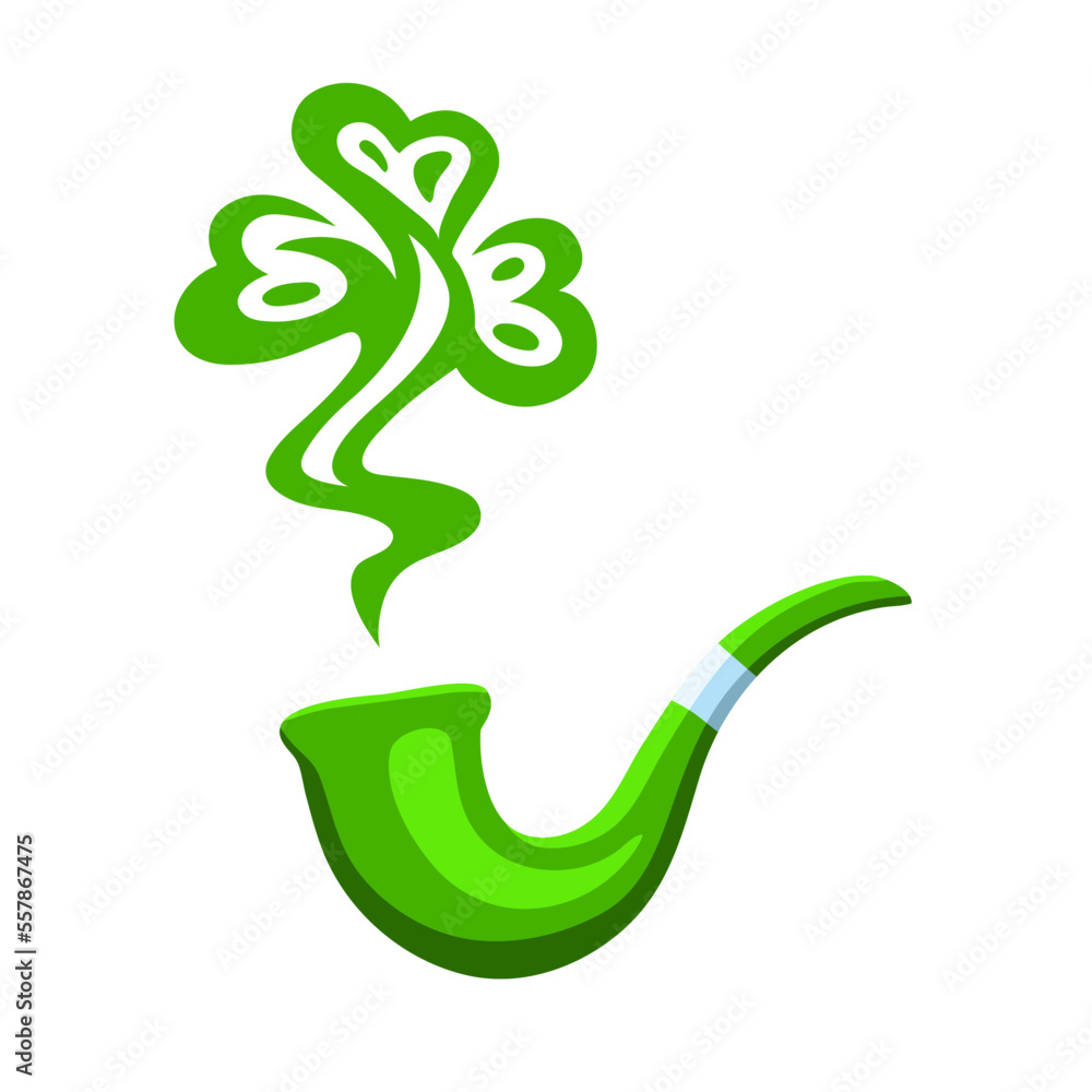 Vetor de Green smoke pipe with shamrock shaped smoke in a flat, cartoon ...