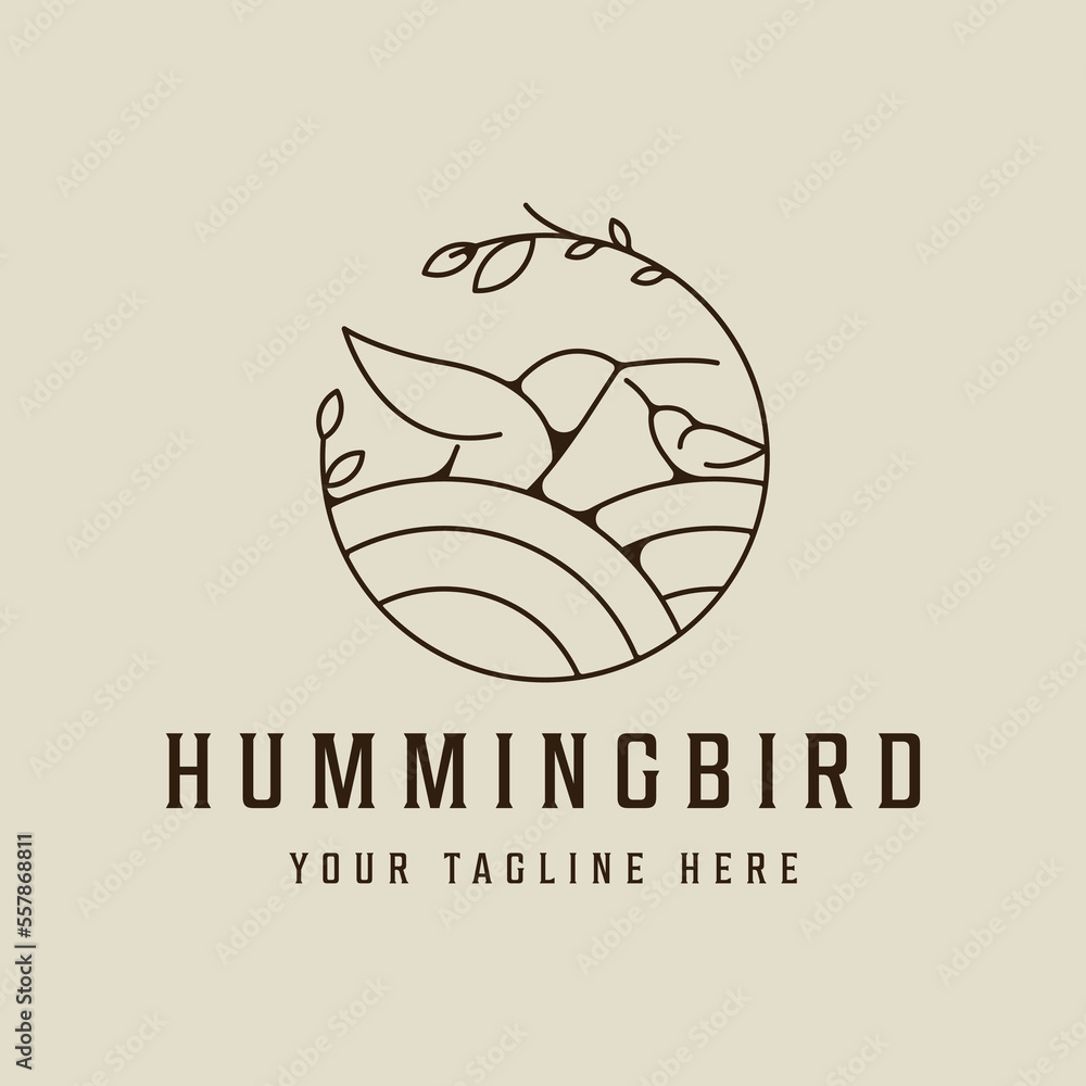 humming and little bird logo line art simple vector illustration ...
