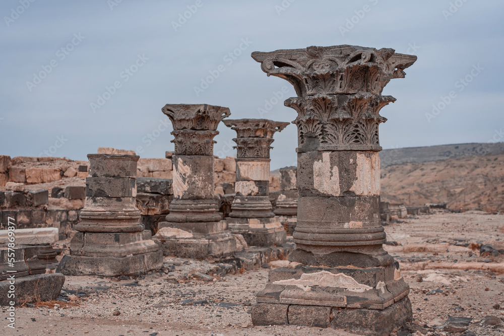 Antient antique columns. Ruins of the Greek - Roman city Hippos ...