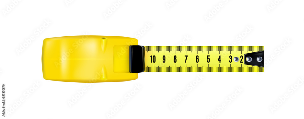 Top view Realistic yellow Tape measure isolated. Roulette, construction ...