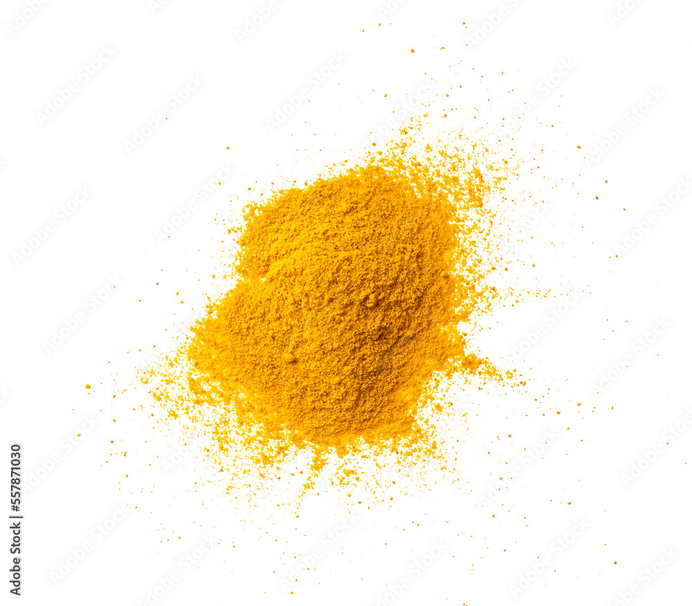 Foto de Turmeric (Curcuma) powder pile isolated on transparent png do ...