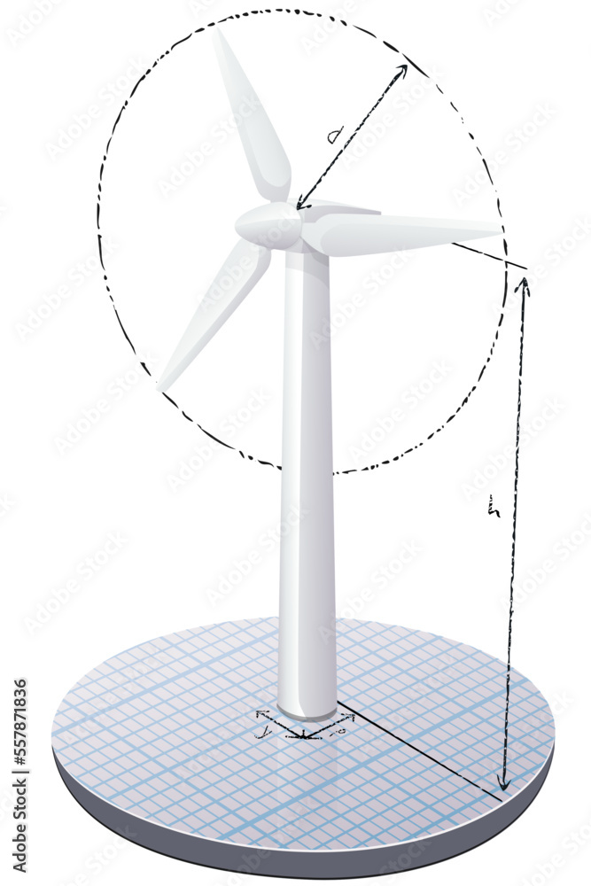 3d wind turbine on a piece of graph paper with plotted lines and ...