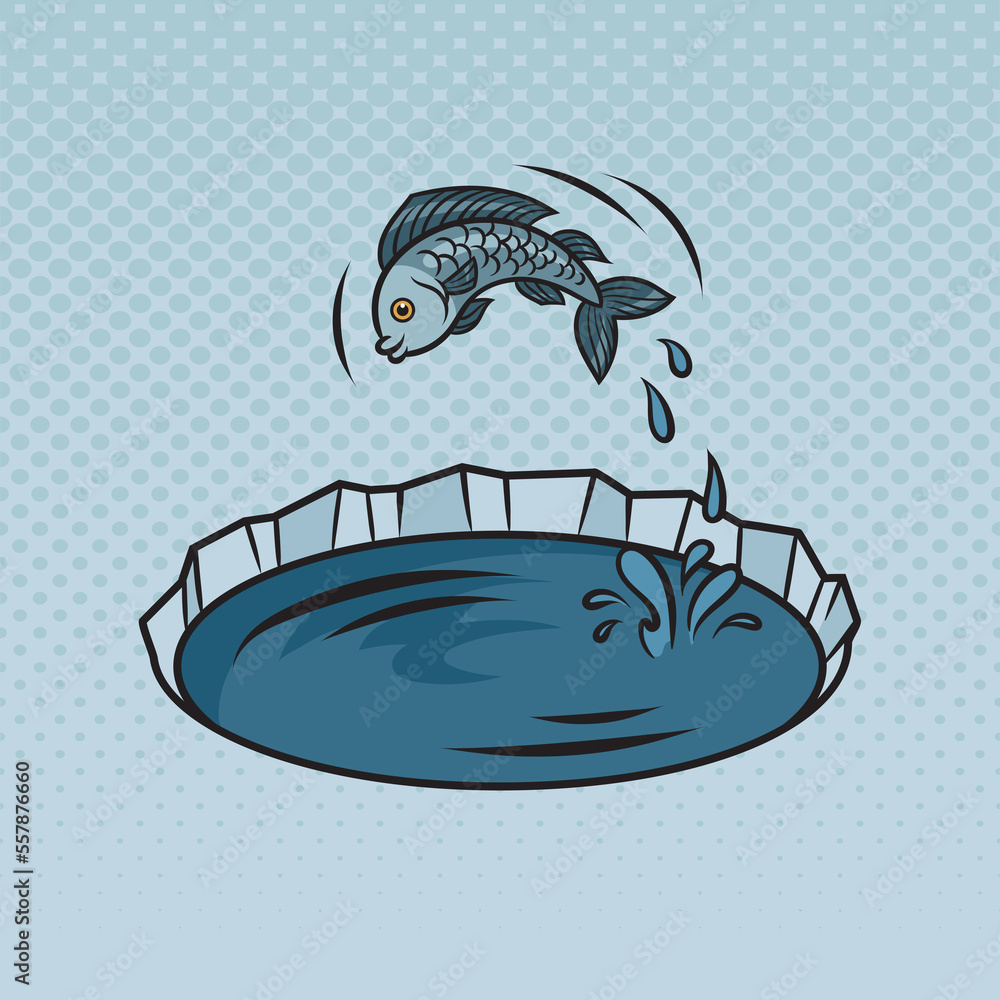 fish jumping out of hole in ice pinup pop art retro raster illustration ...