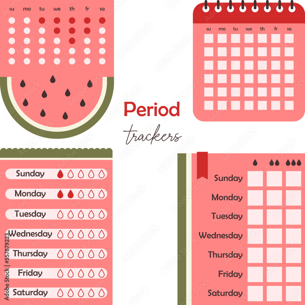 Vetor de Period trackers. Digital stickers for bullet journaling or ...