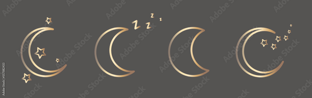 Vetor de Golden night moon icon. Set of symbols of the lunar cycle of ...