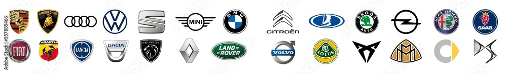 Car Logo Collection. Lambo, Porsche, Audi, VW, Seat, Mini, BMW, Fiat ...