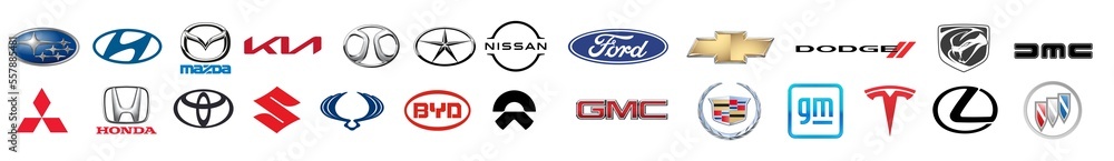 Automotive Car Logo Collection. Subaru, Hyundai, mazda, Kia, Baic, Jac ...