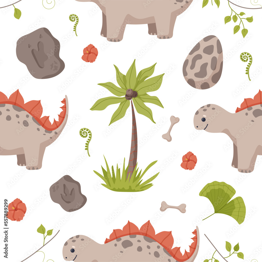Dinosaur seamless pattern footprint tracks. Minimal color background ...