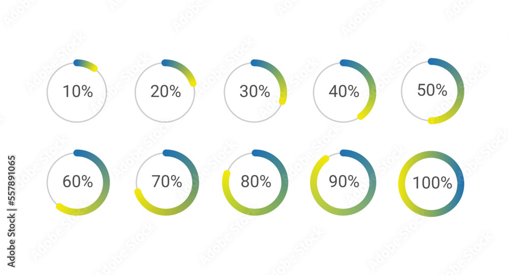 Set of circle percentage diagrams from 10 to 100 for infographic, user ...