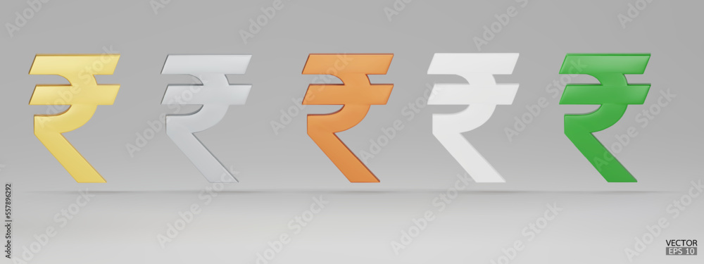 Set of Indian Rupee currency symbol isolated on white background. Gold ...