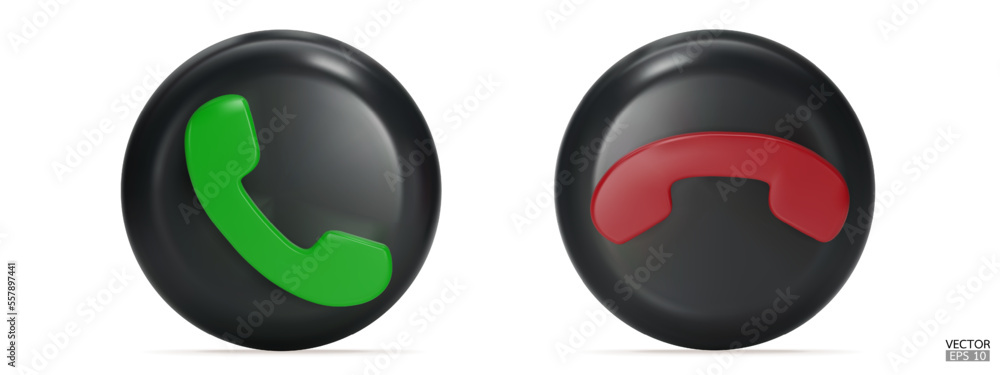 3D Realistic black Phone Call button isolated on white background ...