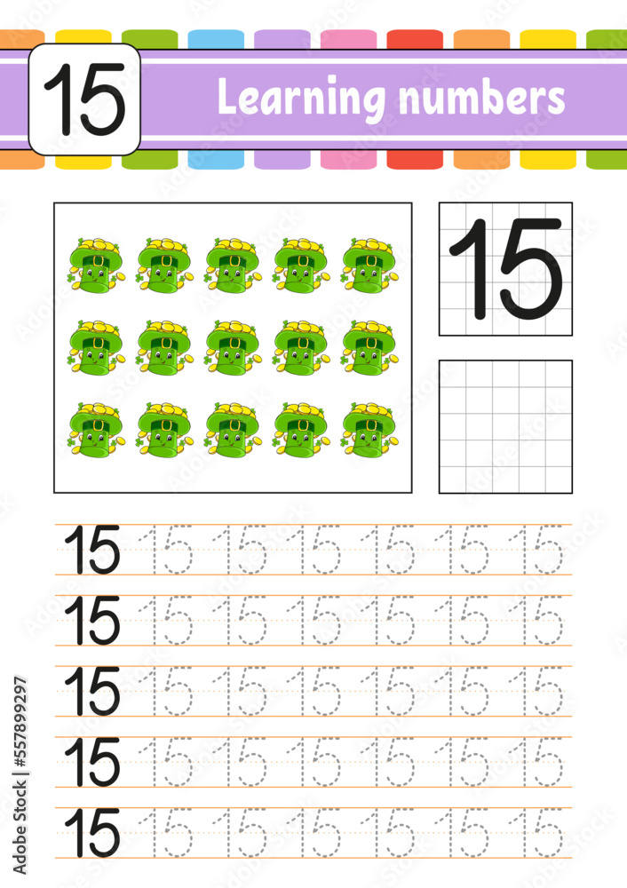 Trace and write numbers. Handwriting practice. Learning numbers for ...