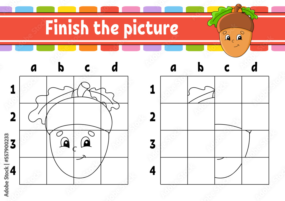 Finish the picture. Coloring book pages for kids. Education developing ...