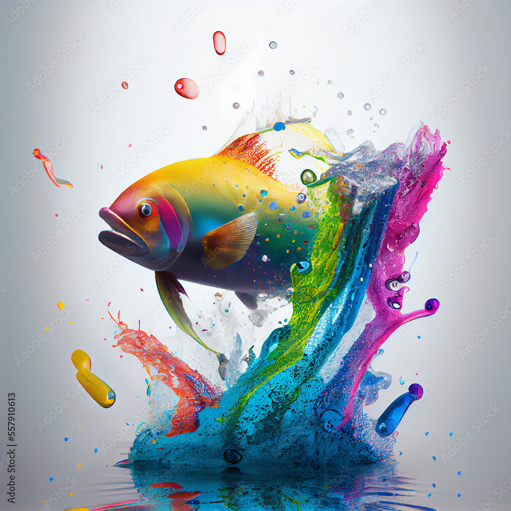 Fish jumping in rainbow, created with Generative AI technology. Stock ...