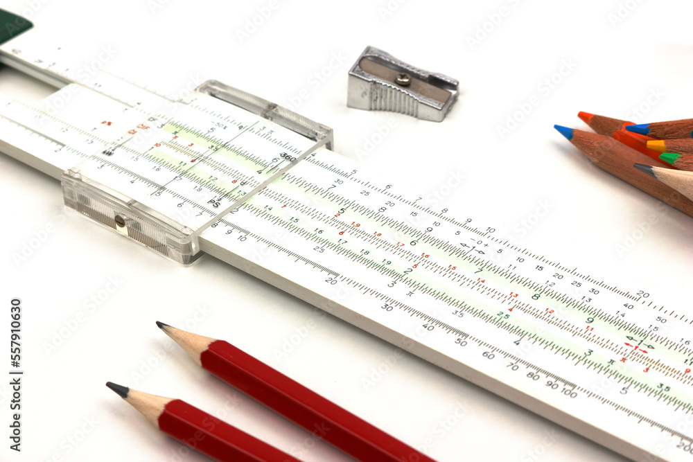 Vintage slide rule. A calculating and measuring instrument. Mechanical ...