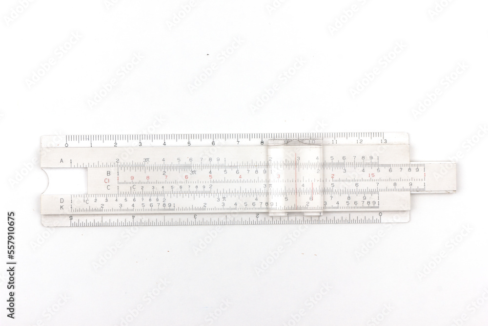 Vintage slide rule. A calculating and measuring instrument. Mechanical ...