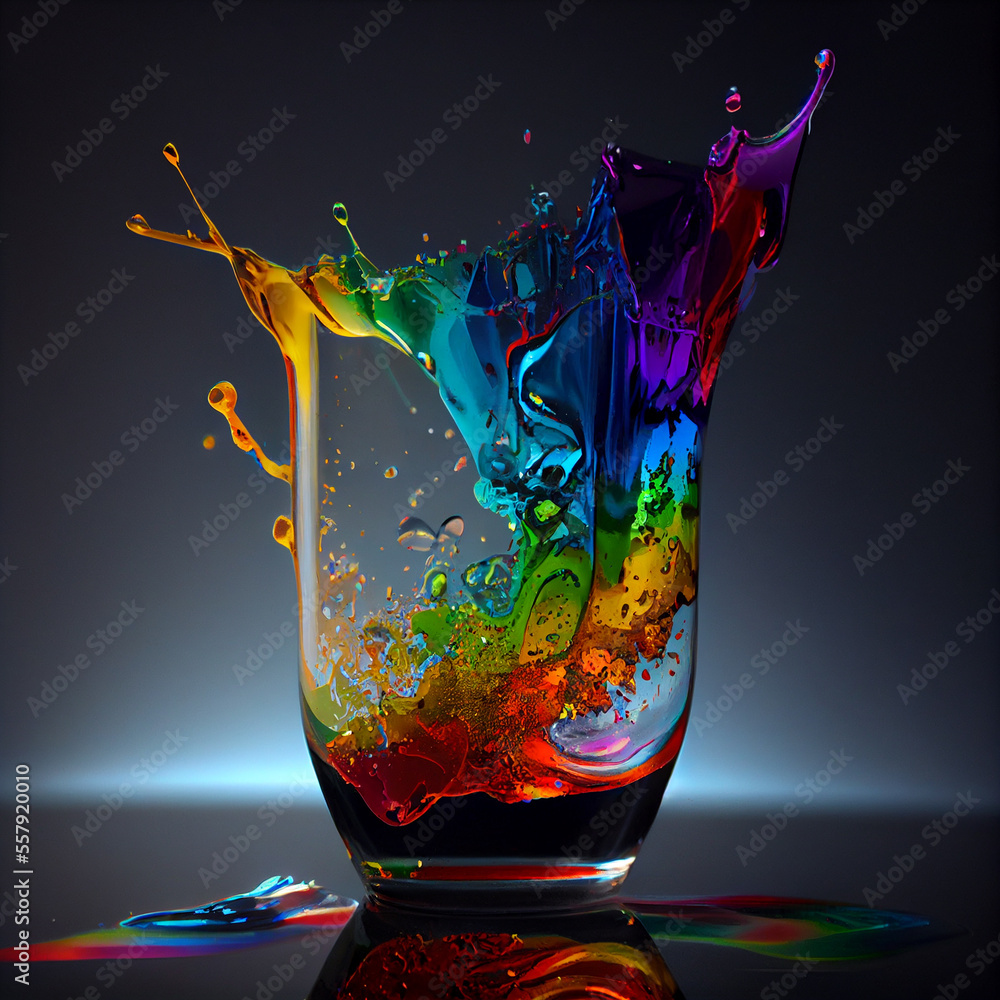 Rainbow splashes in glass, created with Generative AI technology. Stock ...