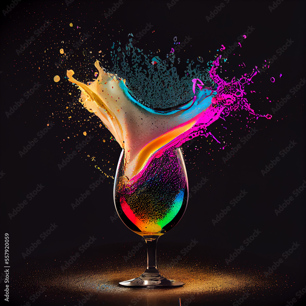 Rainbow splashes in glass, created with Generative AI technology. Stock ...