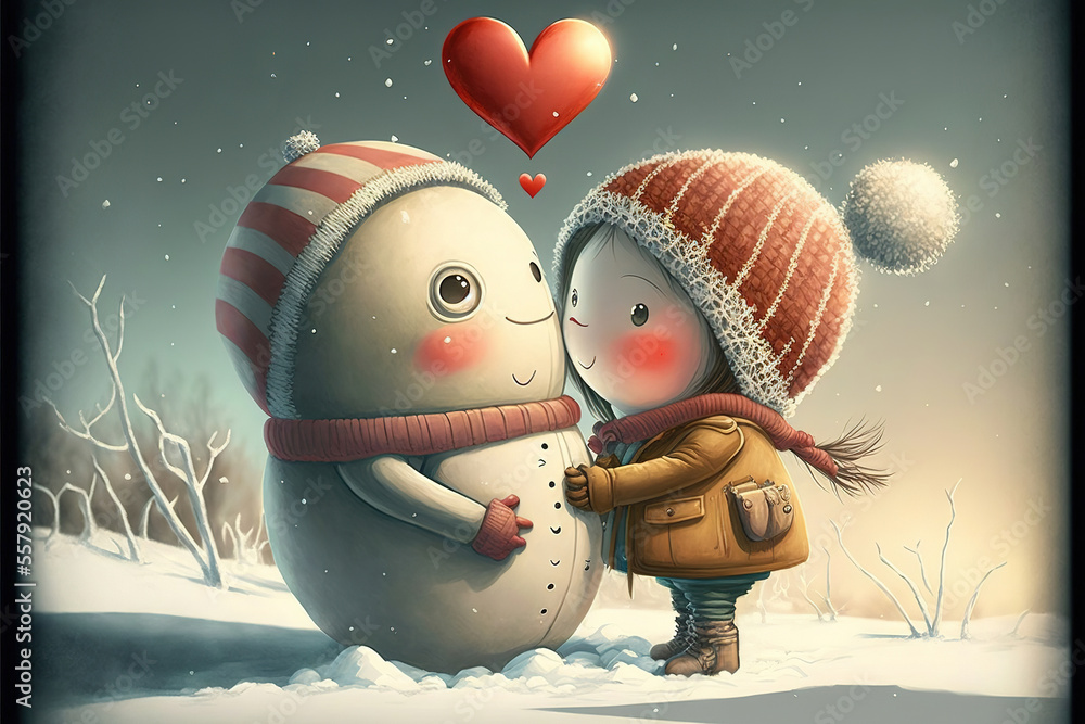 Fictional cartoon character loves the snow Generative AI Stock ...