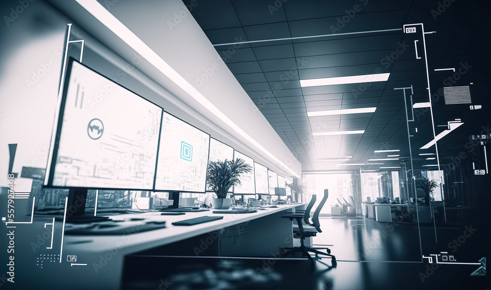 Digital technology high tech background. Modern furnished empty blurred ...