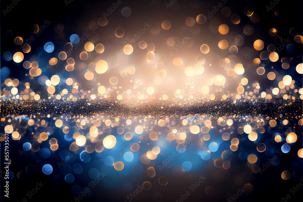 Gold and blue lights glitter Background. Vintage blue and gold bokeh ...