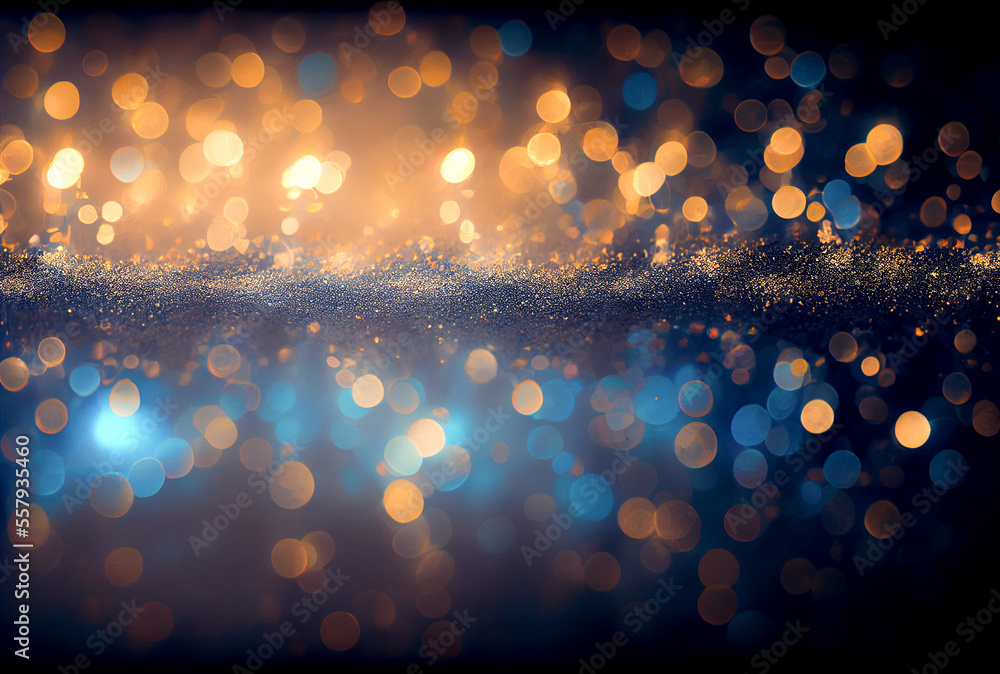 Gold and blue lights glitter Background. Vintage blue and gold bokeh ...