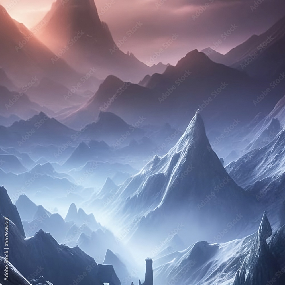 Futuristic virtual city with alps mountains and clouds Artificial ...