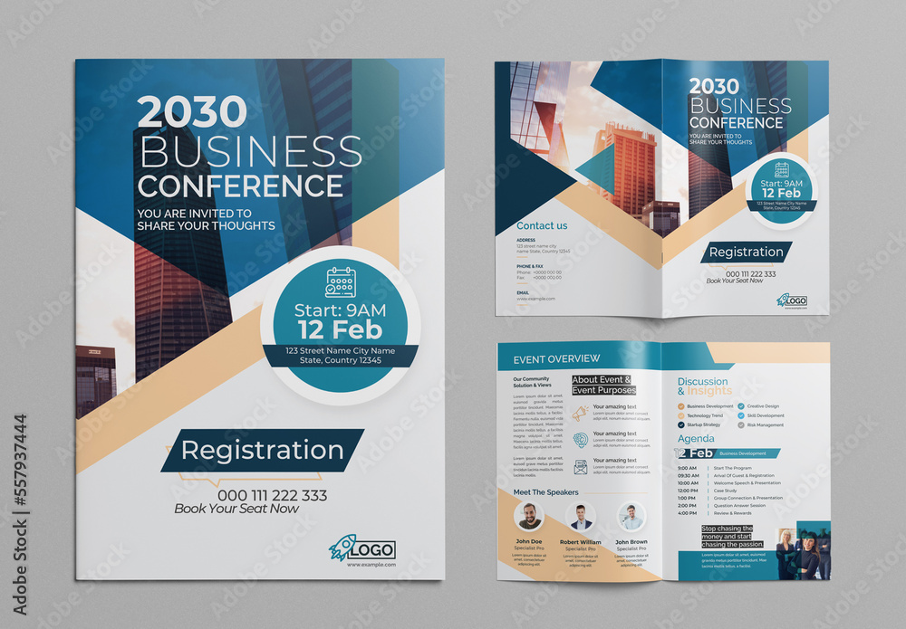 Conference Bi-fold Brochure Template Layout Stock Template | Adobe Stock