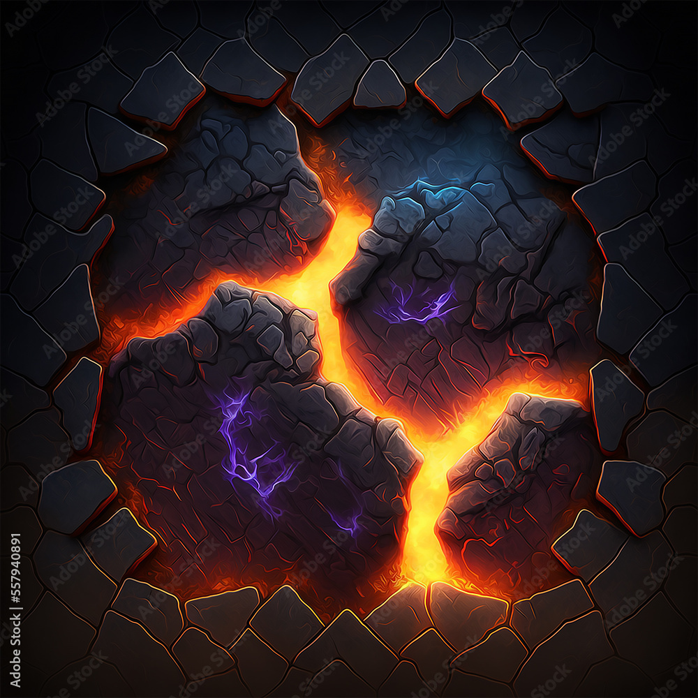 Cracked ground with hot glowing lava veins illustration perfect for ...