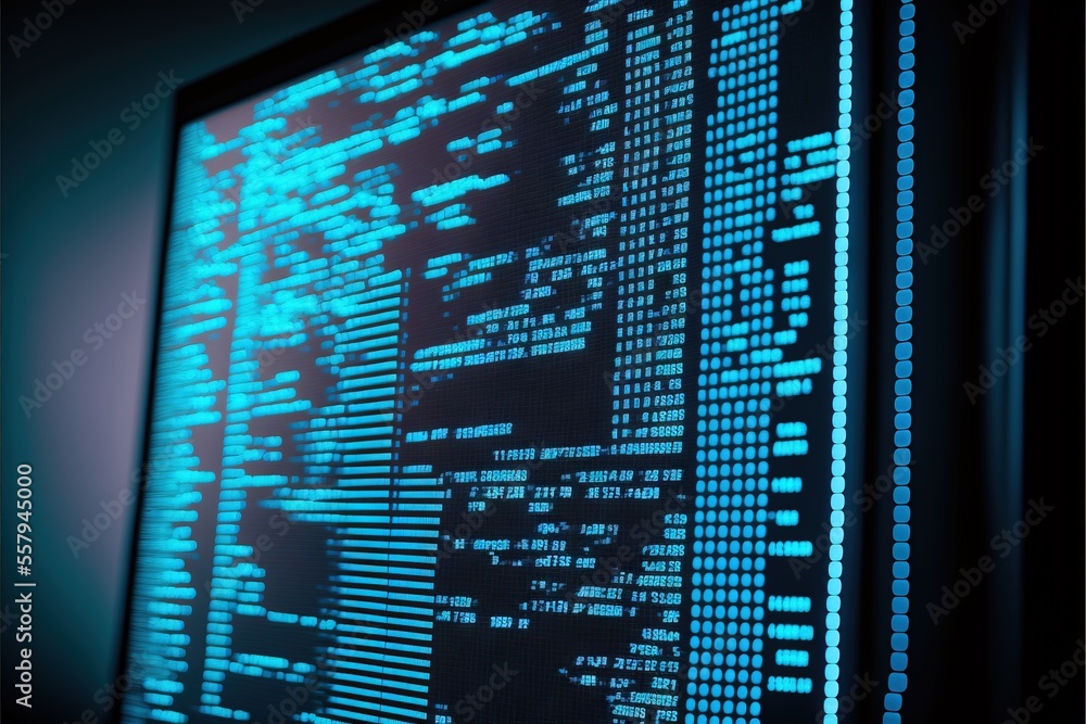 a computer screen with a lot of blue numbers on the screen and a black ...