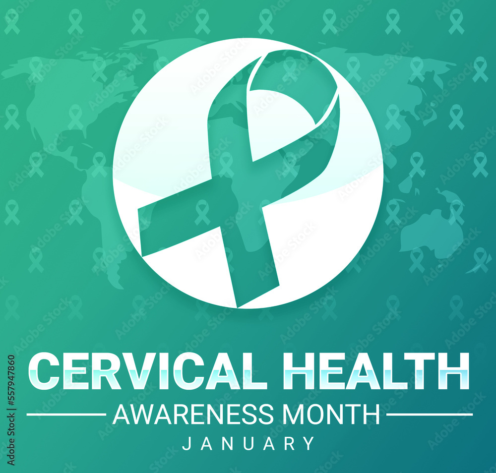 Cervical health awareness month with world map and ribbon. January is ...