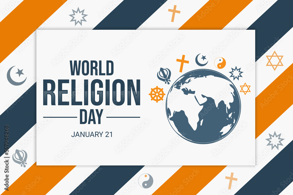 World Religion Day Background with Globe and religious symbols around ...