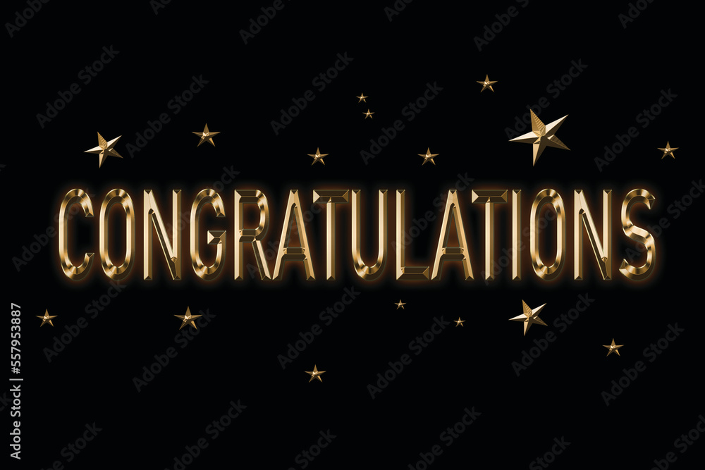 Congratulations . Golden 3D and Stars with shining effect on a Black ...