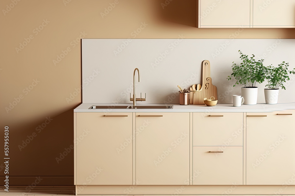 Light beige, contemporary background of a mockup of a kitchen ...