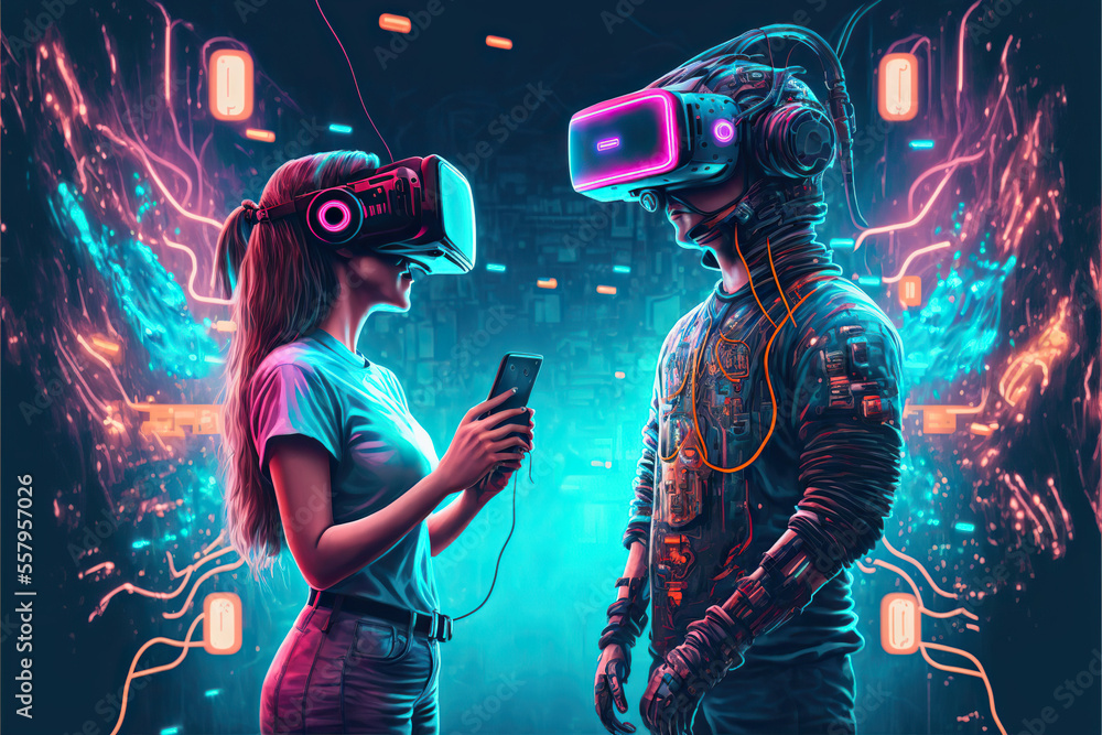 Metaverse Vr Ar Virtual Reality Game Playing Man And Woman Play