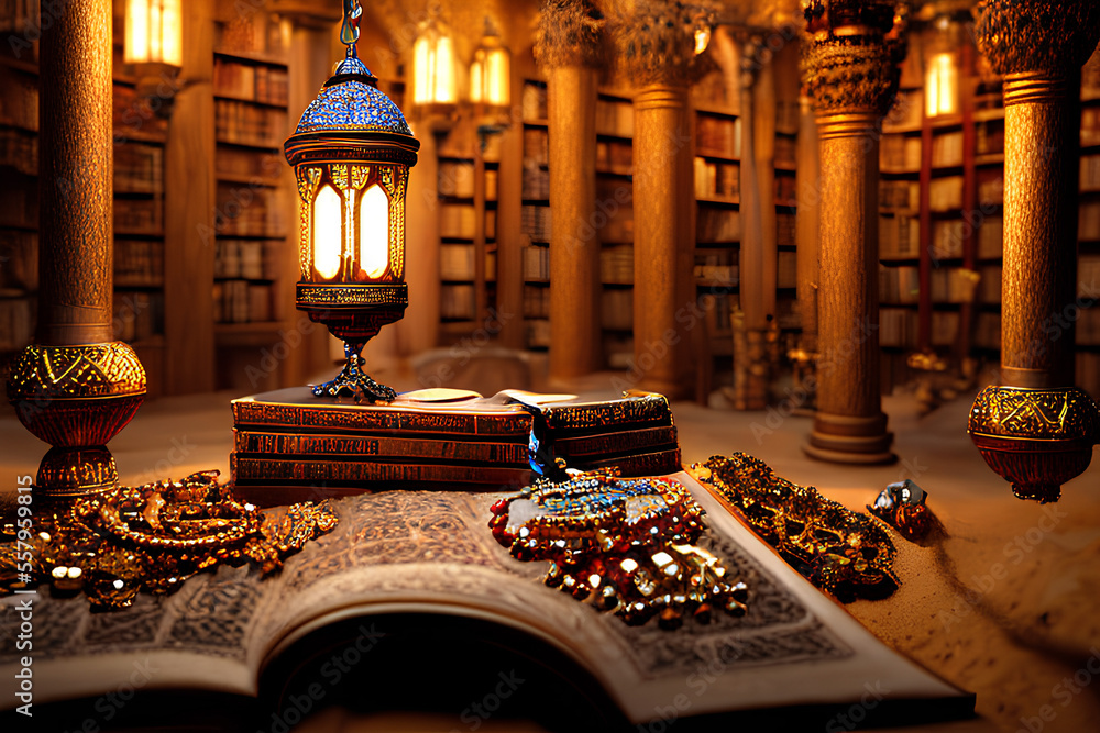 Retro old library cartoon background AI generated image Stock ...