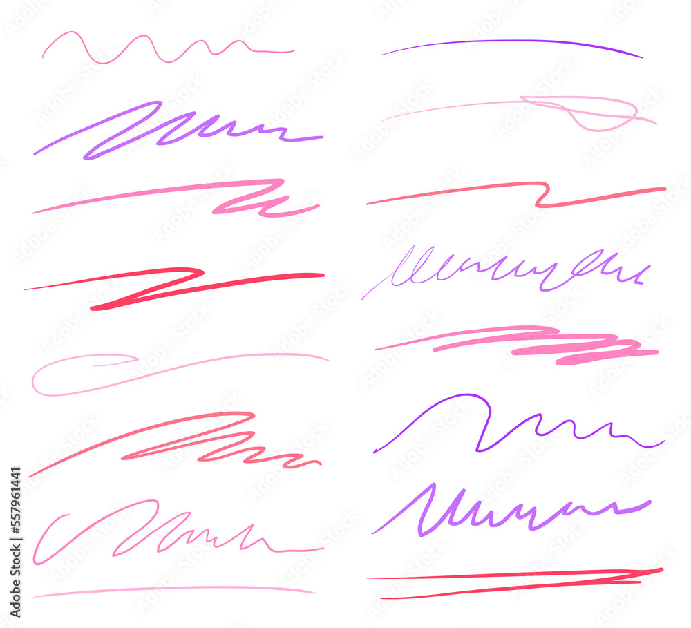 Hand drawn abstract underlines on white. Multicolored backgrounds with ...