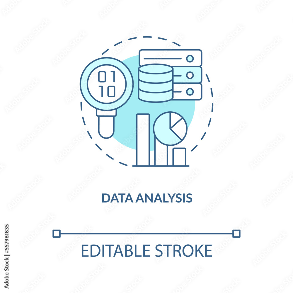 Data analysis turquoise concept icon. Digital information processing ...