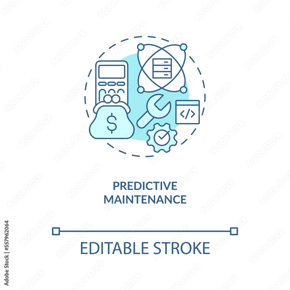 Predictive maintenance turquoise concept icon. AI and data science for ...